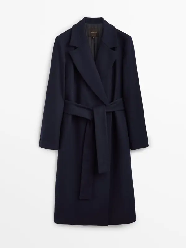 Massimo Dutti Wool Robe Coat In Navy Blue - 29% Off